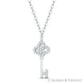 Skeleton Key Charm Trefoil Clover Bow CZ Crystal Pendant & Chain ...