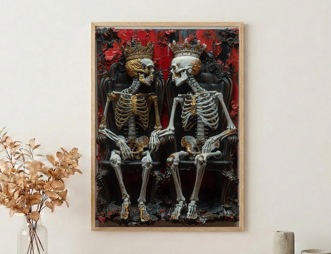 Skeleton King Queen Royal Gothic Crown Skull Impasto Throne Room Dark ...