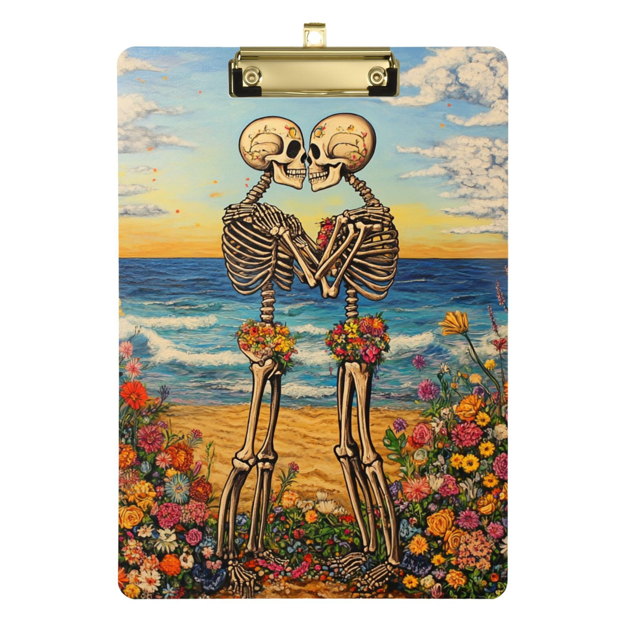 Skeleton Kisses on Beach Flowers Acrylic Clipboard Drawing Board ...