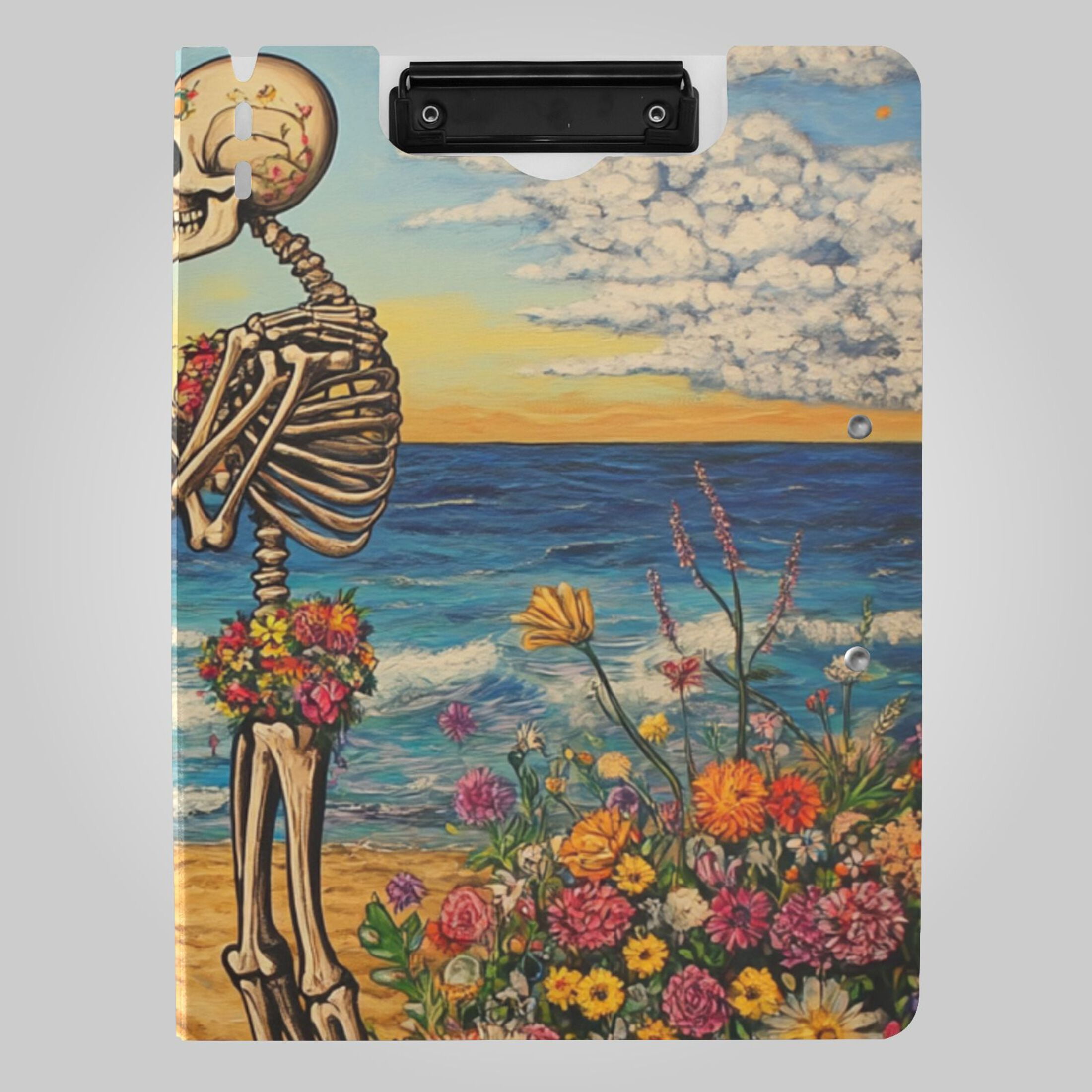 Skeleton Kisses on Beach Flowers Foldable Binder Folder Clipboard with ...