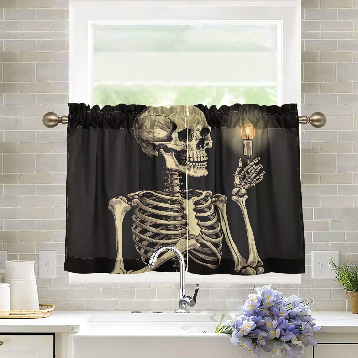 Skeleton Kitchen Curtains 24 Inch Length Blackout Thermal Insulating ...
