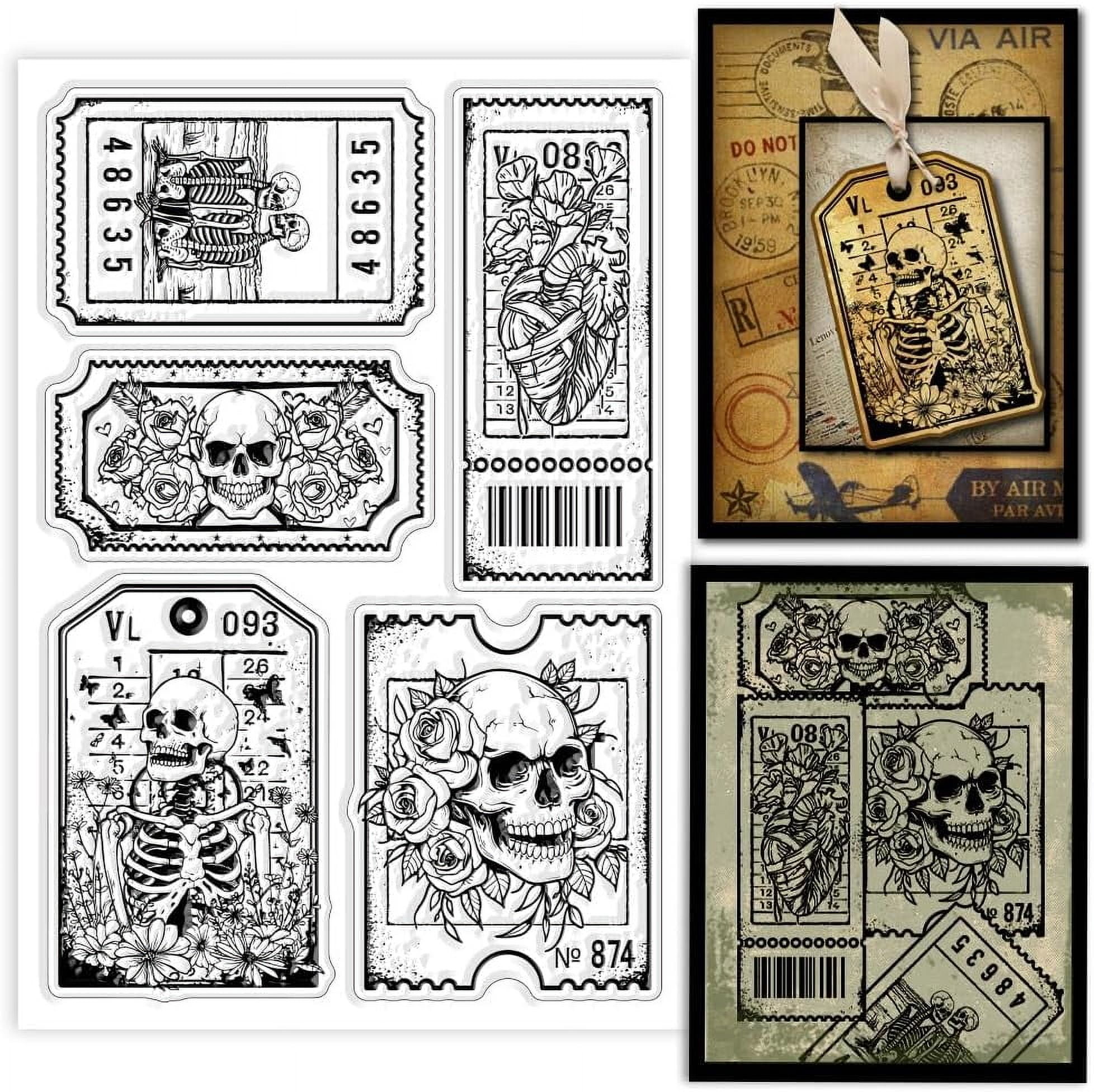 Skeleton Label Frame Clear Stamps Rose Heart Ticket Silicone Clear ...