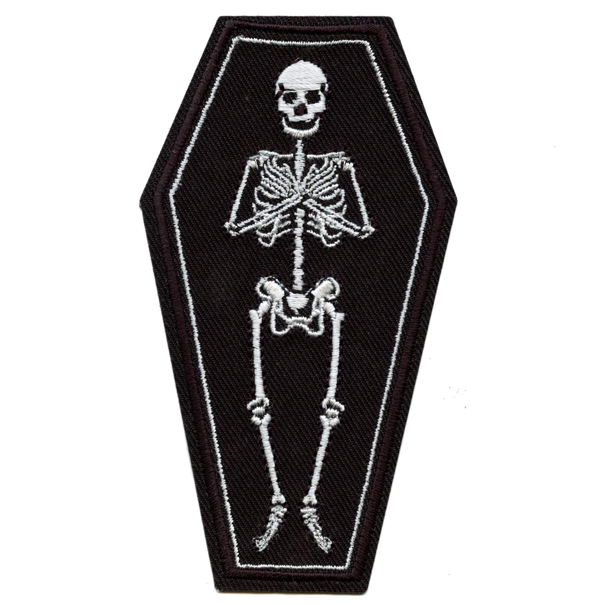 Skeleton Laying in Coffin Patch Spooky Bones Body Embroidered Iron On ...
