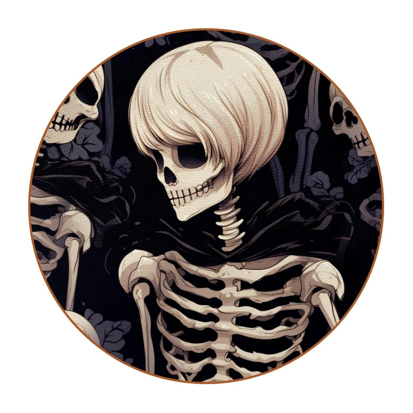 Skeleton Luxury Microfiber Leather Round Coasters Set of 6 - 11x11 cm ...