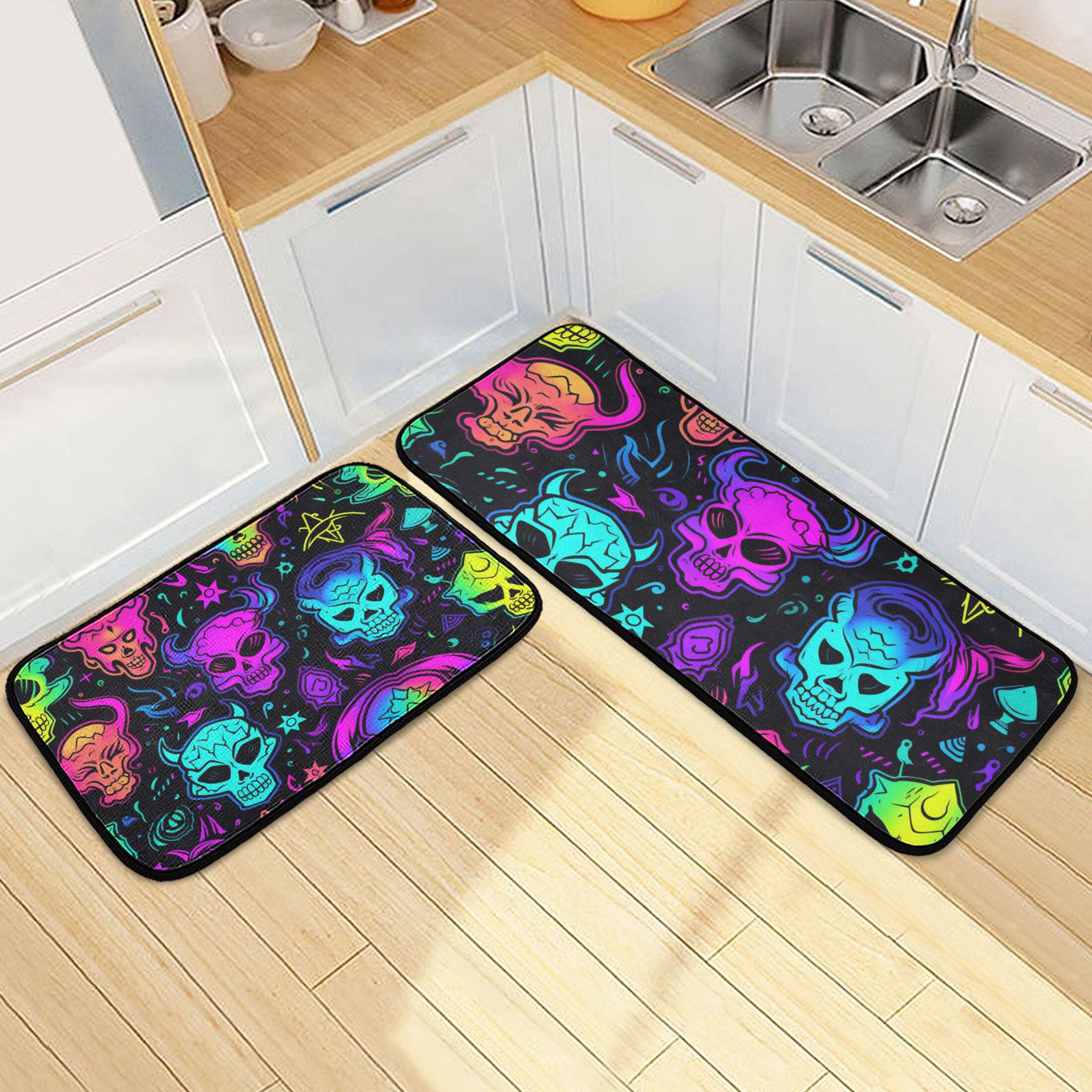 Skeleton Magical Bohomia Devil Kitchen Rugs Set of 2 Non Slip Floor ...