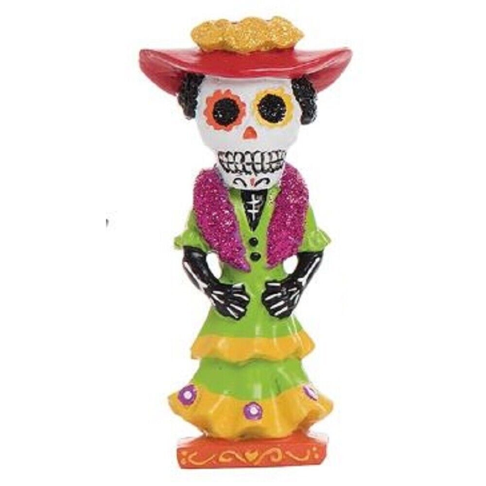 Skeleton Mariachi Band Dancer in Green Dress Day of the Dead Figurine 4 ...