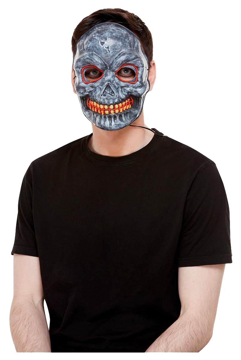 Skeleton Mask Light Up Grey Halloween Fancy Dress Accessories One Size ...
