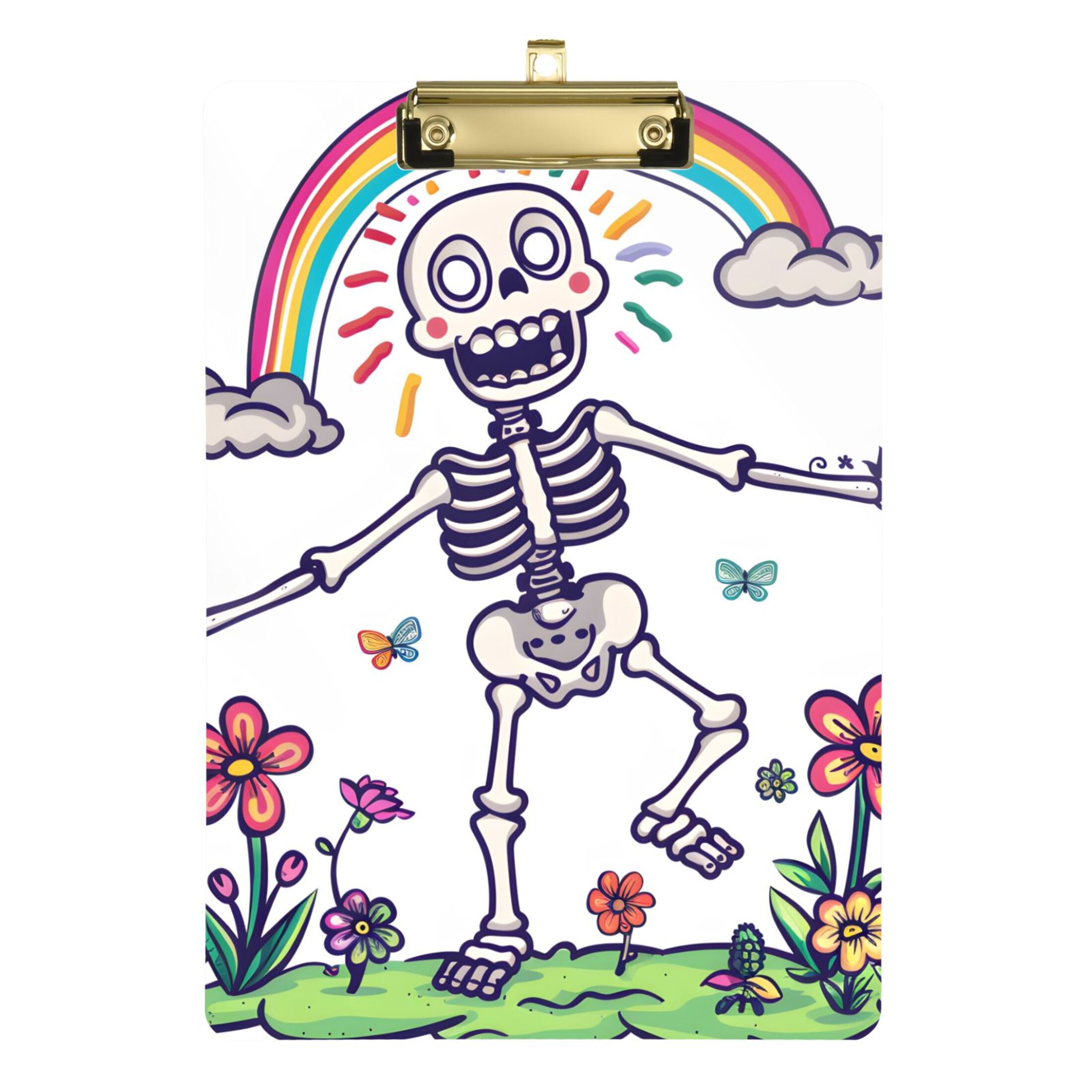 Skeleton Meadow Flowers Clouds Rainbow Acrylic Clipboard Drawing Board ...