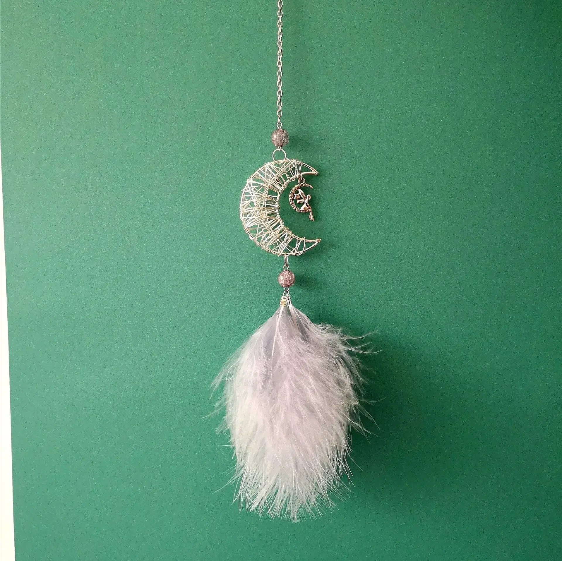 Skeleton Moon Feather Pendant Wrap Around Moon Angel Feather Car ...