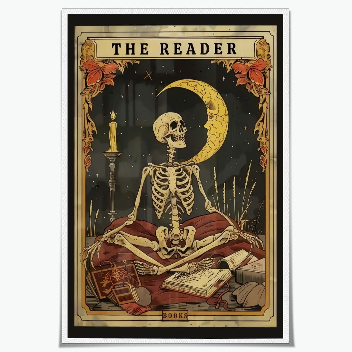 The Skeleton Moon Reader Print Tarot Card Canvas Wall Art Book Lover ...