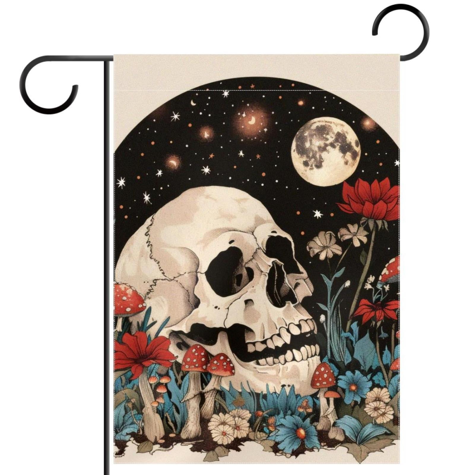 Skeleton Mushroom Plants Flowers Moon and Stars Pattern Decorative ...