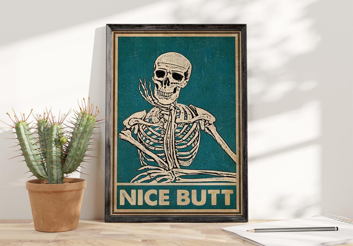 Skeleton Nice Butt Or, Funny Skull Bathroom Wall Art, Sketch Skeleton ...