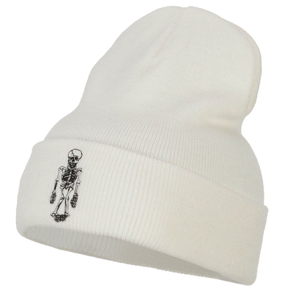 Skeleton Outline Embroidered Long Beanie - White OSFM - Walmart.com