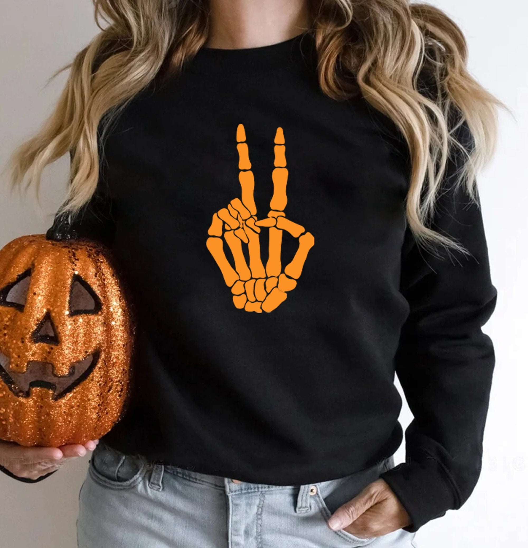 Skeleton Peace Sign Shirt, Halloween Shirt, Skeleton Hand Shirt, Funny ...