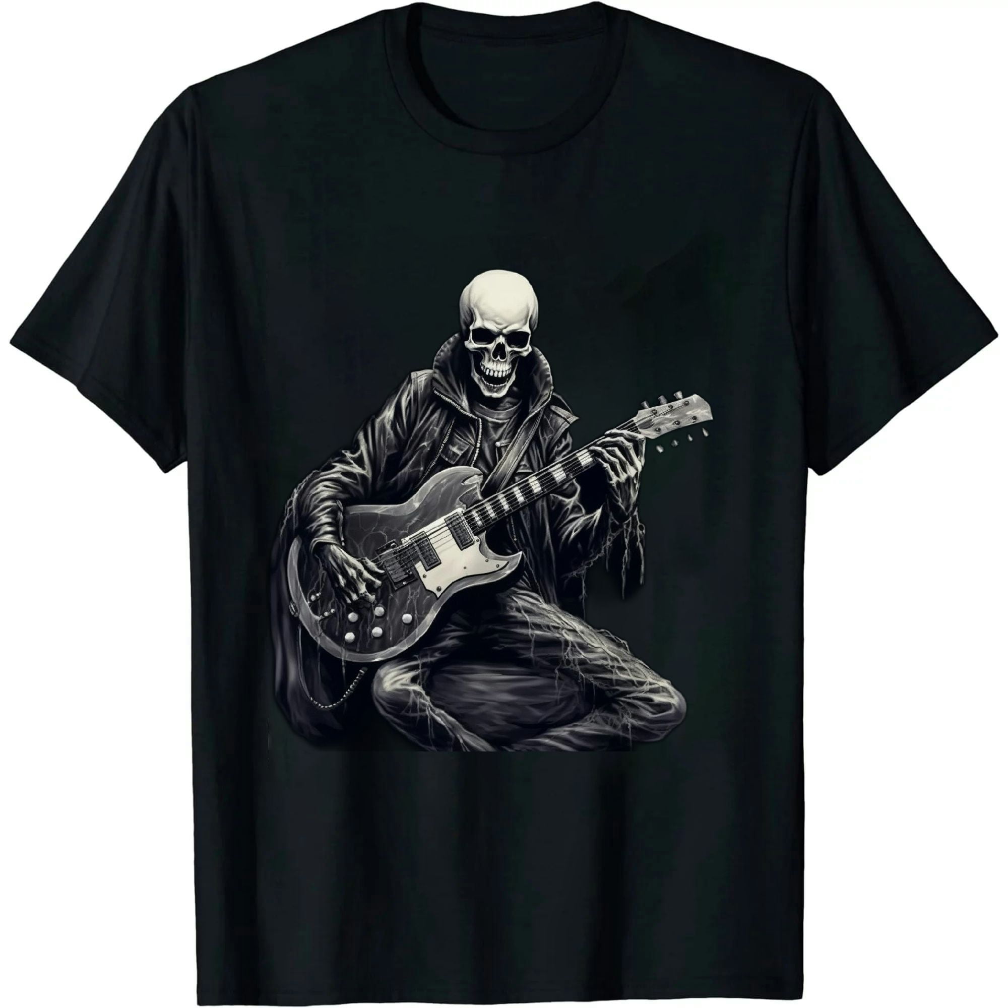 Skeleton Playing Guitar Rock And Roll Funny Skull T-Shirt - Walmart.com