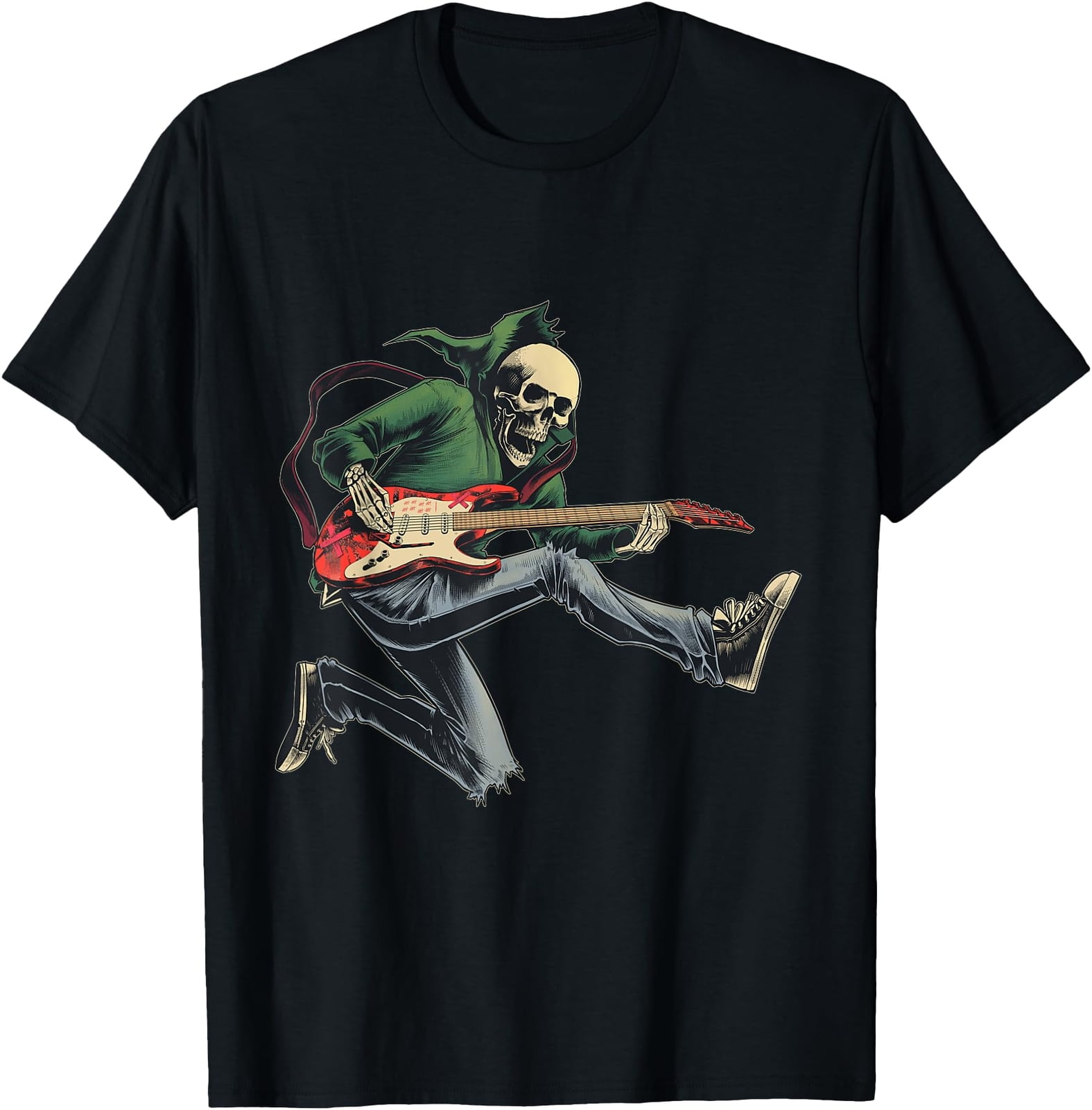 Skeleton Playing Guitar Rock And Roll Graphic Band Tees T Shirt Men ...