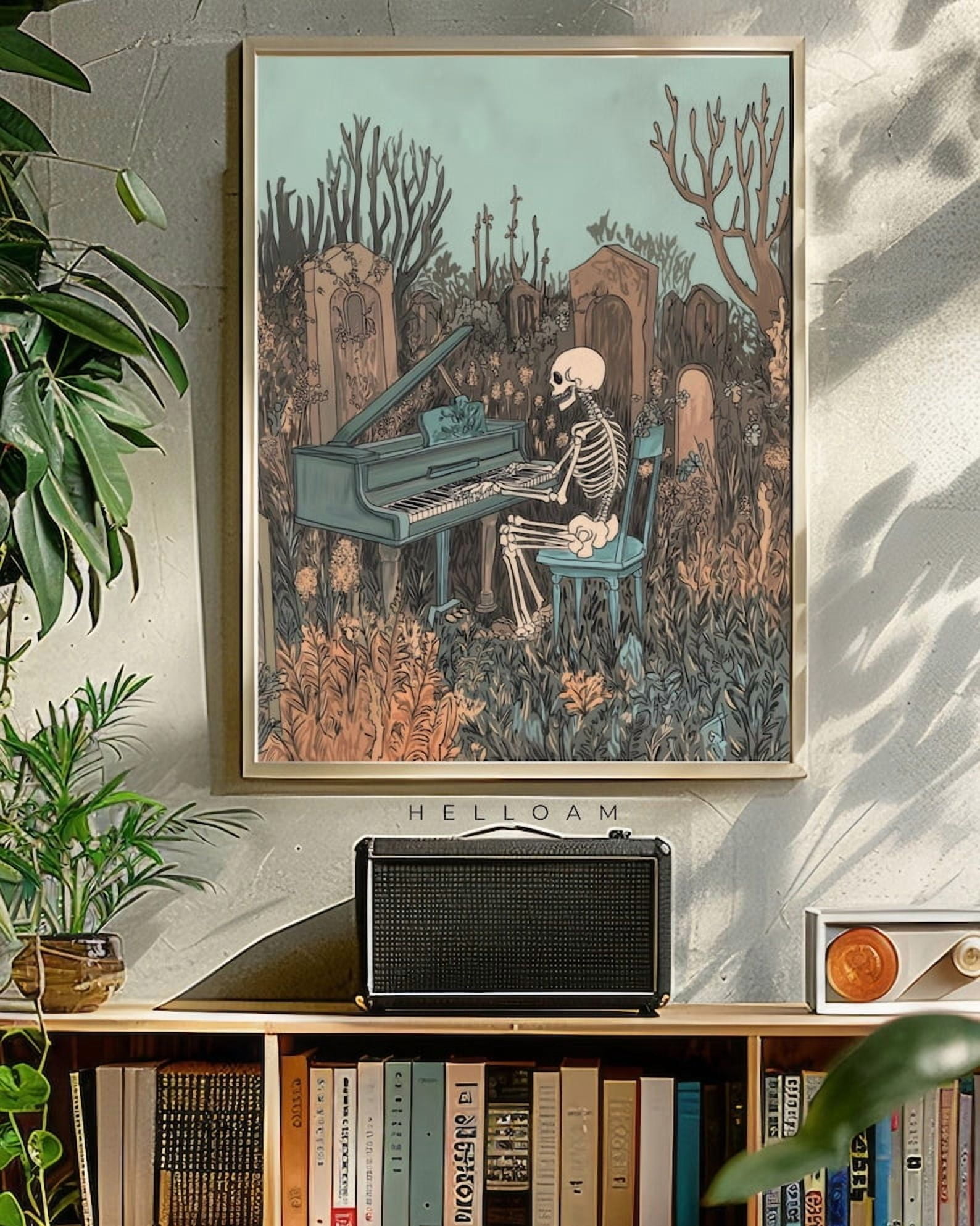 Skeleton Playing The Piano, Skeleton Print Halloween Wall Art ...
