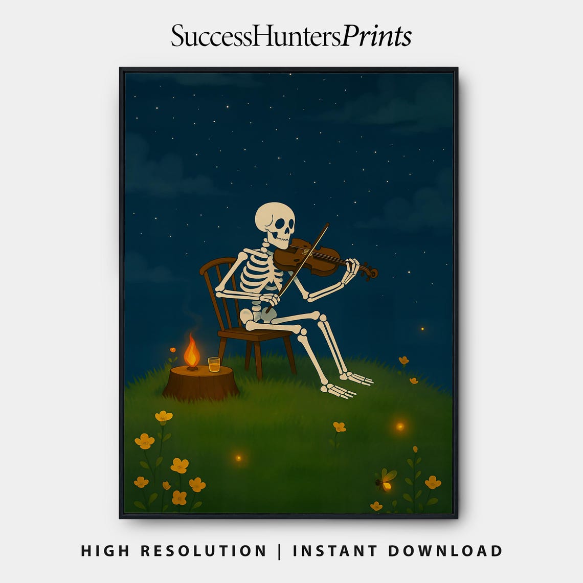 Skeleton Playing Violin Wall Art, Spooky Gothic, Dark Night Skeleton ...