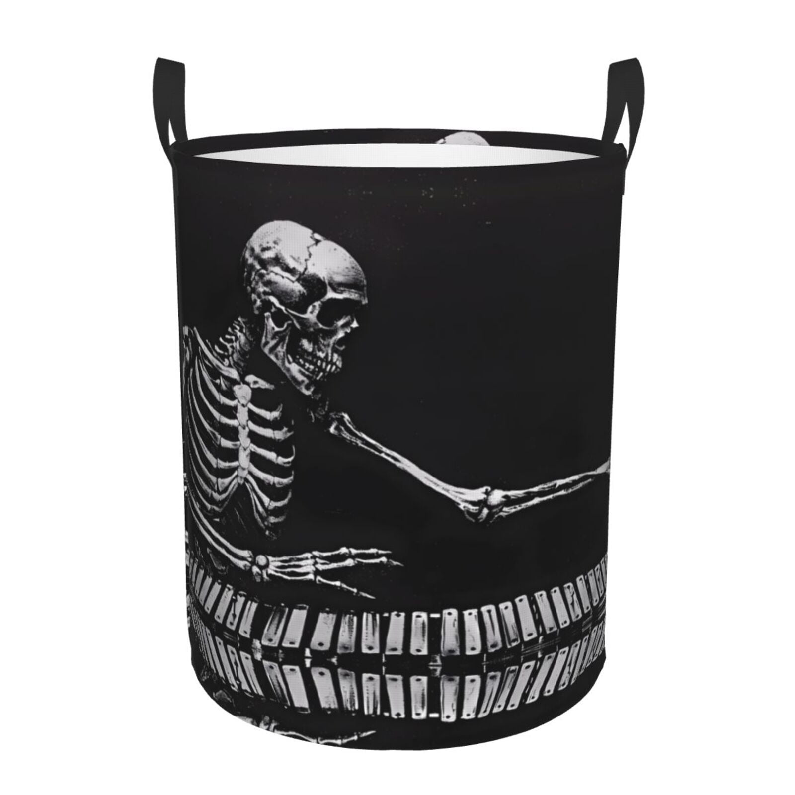 Skeleton Playing Xylophone Round Laundry Basket, Laundry Hamper with ...