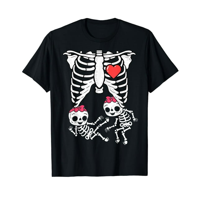 Skeleton Pregnancy Shirt Girl Twins X-Ray Pregnant Halloween T-Shirt ...