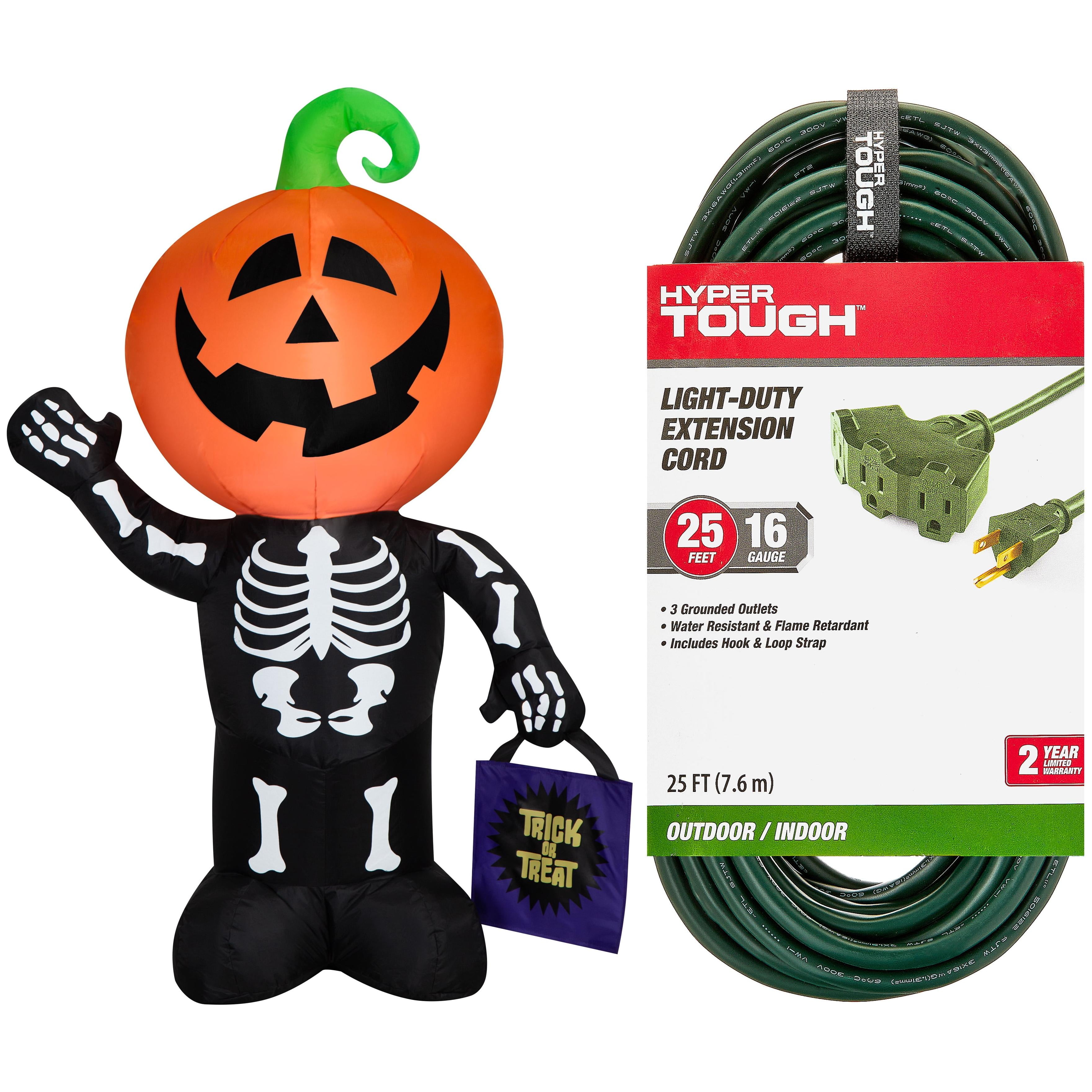 Skeleton Pumpkin Kid Yard Inflatable + Hyper Tough 25FT Tri-Outlet ...