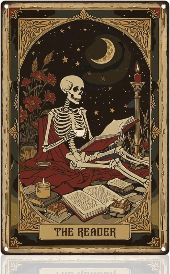 Skeleton Reader Tin Sign Retro Metal Wall Decor 8" x 12" Vintage The ...