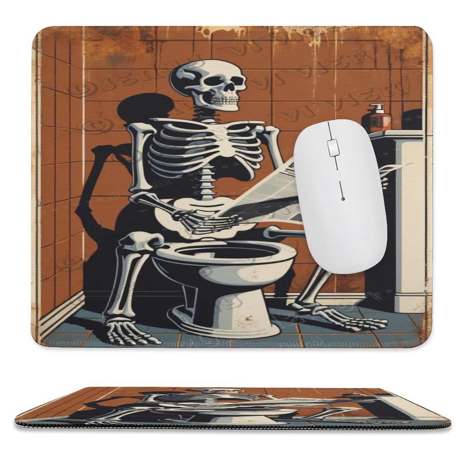 Skeleton Reading Newspaper Print Mouse Pad with Stitched Edge, Premium ...