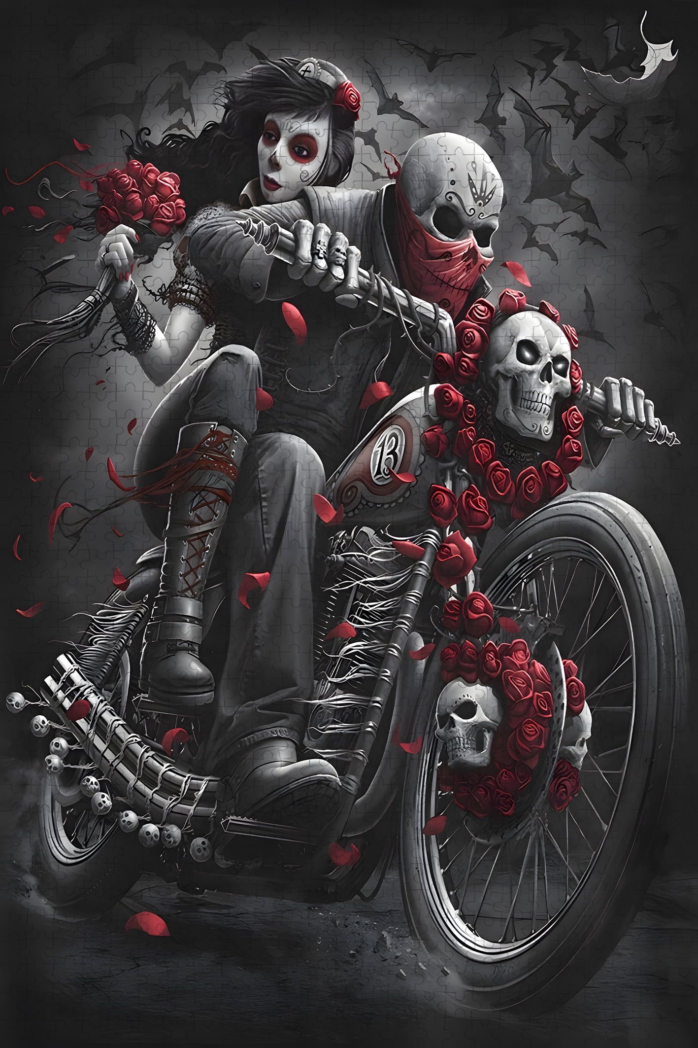 Skeleton Reaper Motorcycle Girlfriend,1000 Pieces,adult Wooden Jigsaw ...