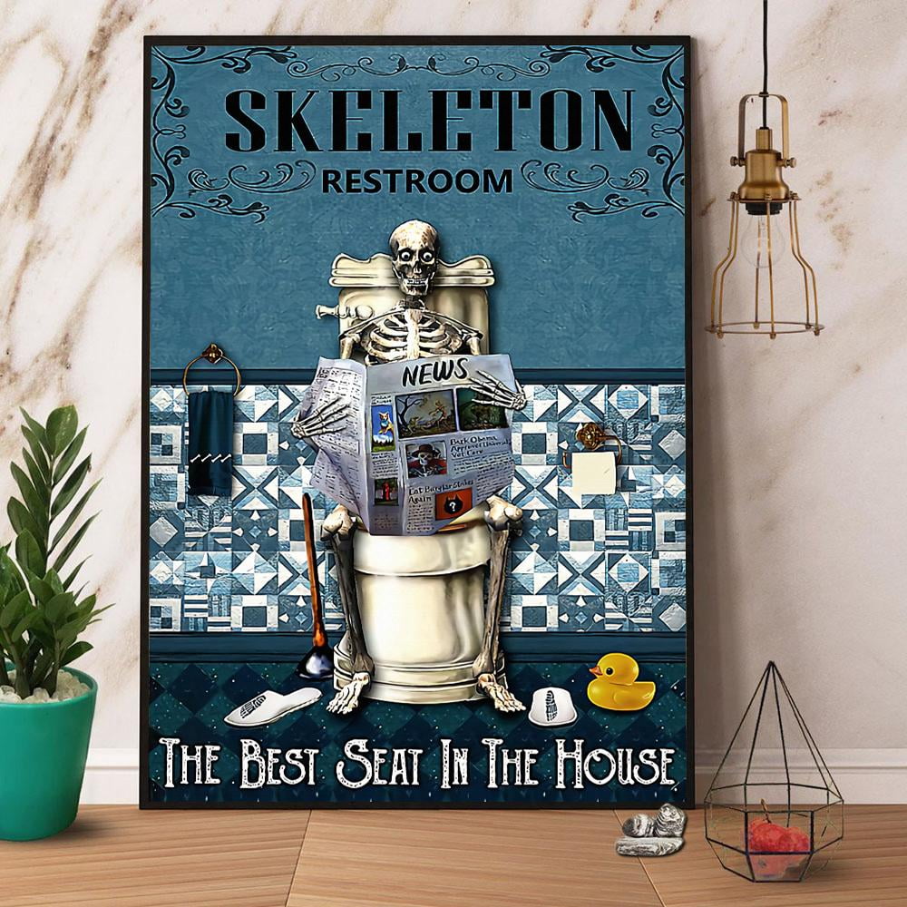 Skeleton Restroom Reading In Toilet The Best Seat Paper Poster No Frame ...