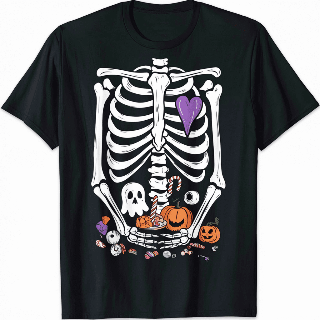 Skeleton Rib Cage X-ray Candy Funny Halloween Clothing T-Shirt ...
