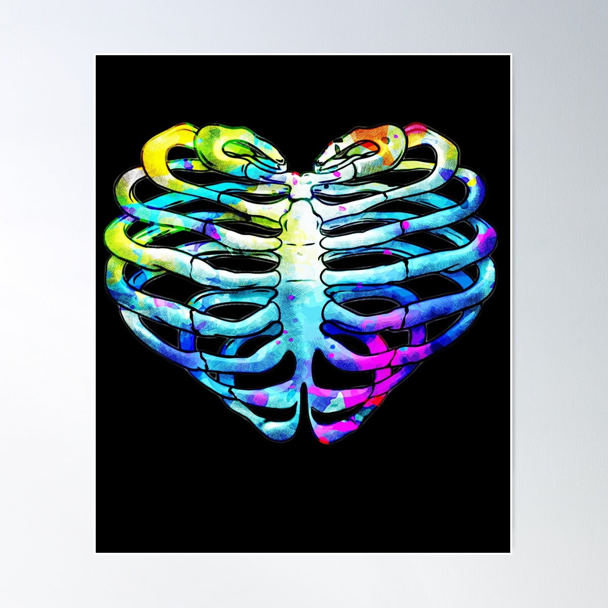 Skeleton Rib Heart,, Rimbow Watercolor Ribcage, Rib Cage, Heart Shape ...