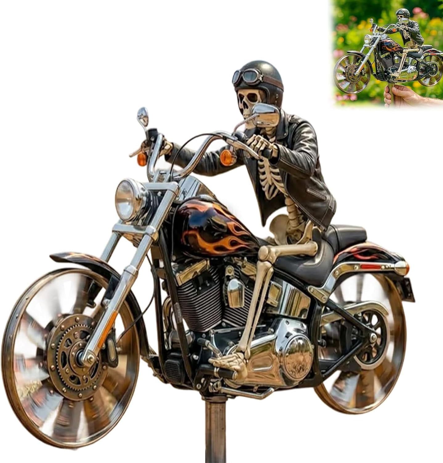 Skeleton Rider Wind Spinner, Resin Motorcycle Design With Rotating ...