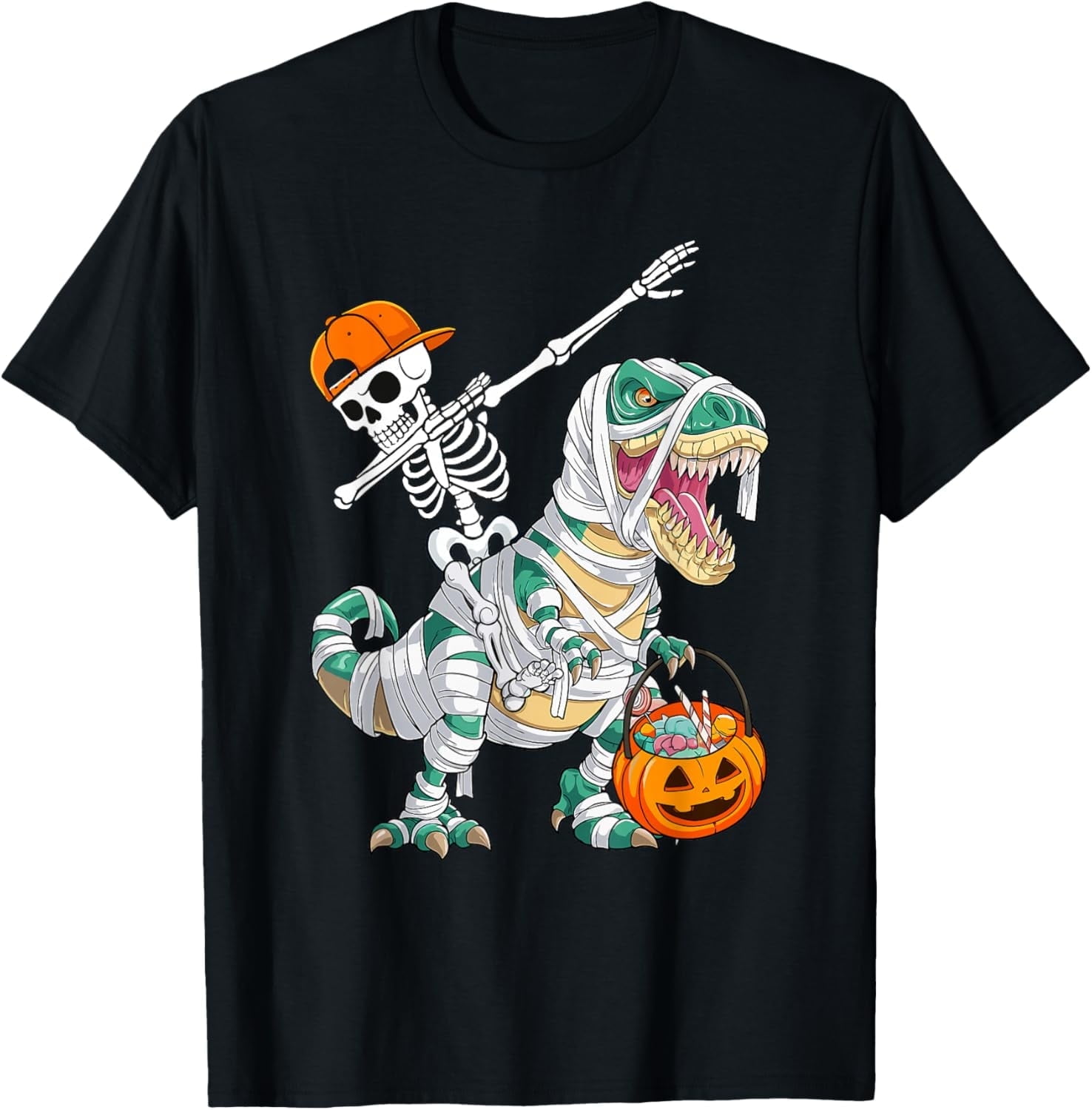 Skeleton Riding Dancing Dab Dinosaur T rex Halloween Funny T-Shirt ...