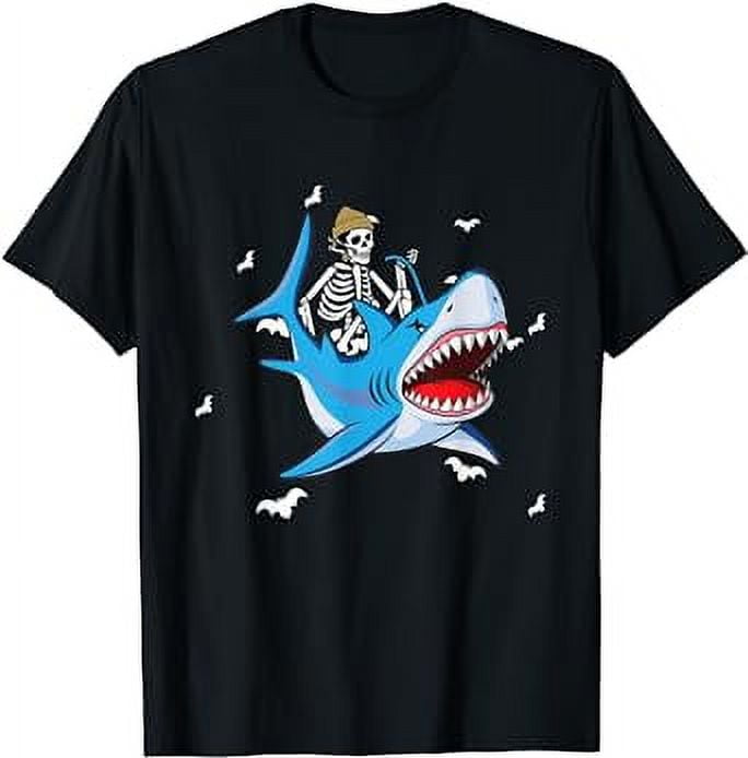 Skeleton Riding Shark Funny Halloween Design T-Shirt - Walmart.com