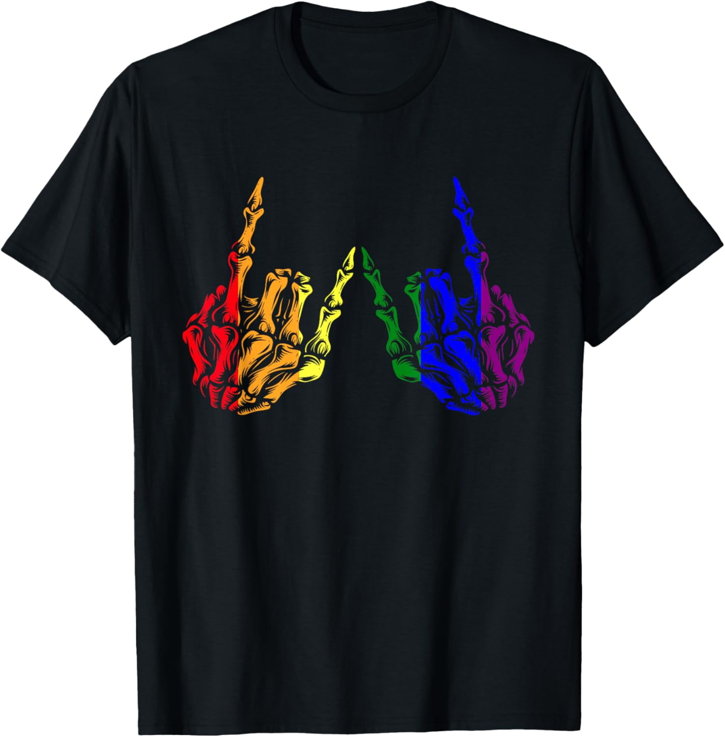 Skeleton Rock Hand LGBT-Q Cool Rainbow Flag Gay Pride Ally T-Shirt ...