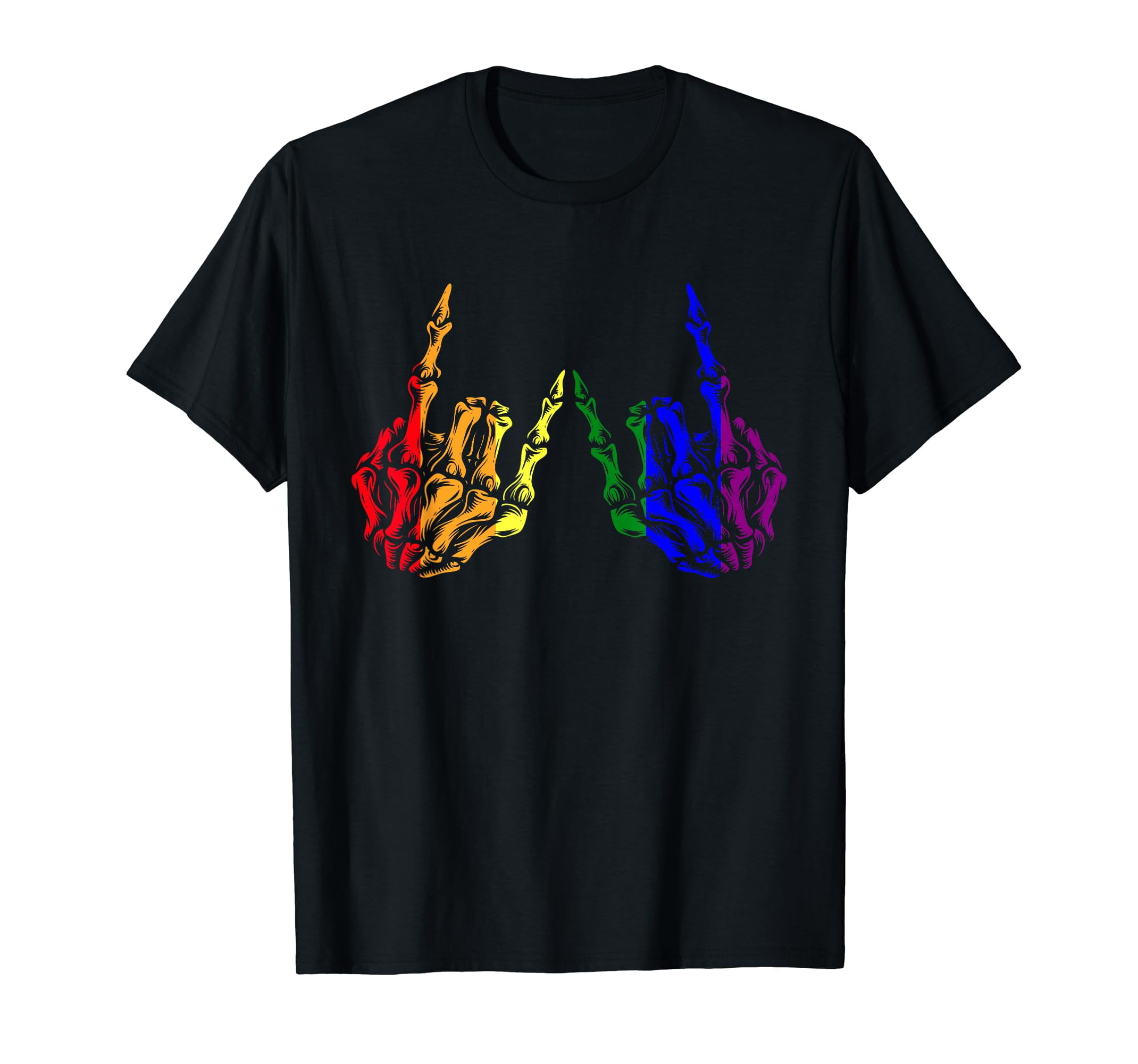 Skeleton Rock Hand LGBT-Q Cool Rainbow Flag Gay Pride Ally T-Shirt ...