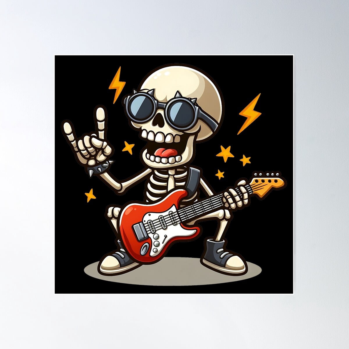 Skeleton Rocker Cartoon Poster Wall Art, Modern Wall Decor For Living ...