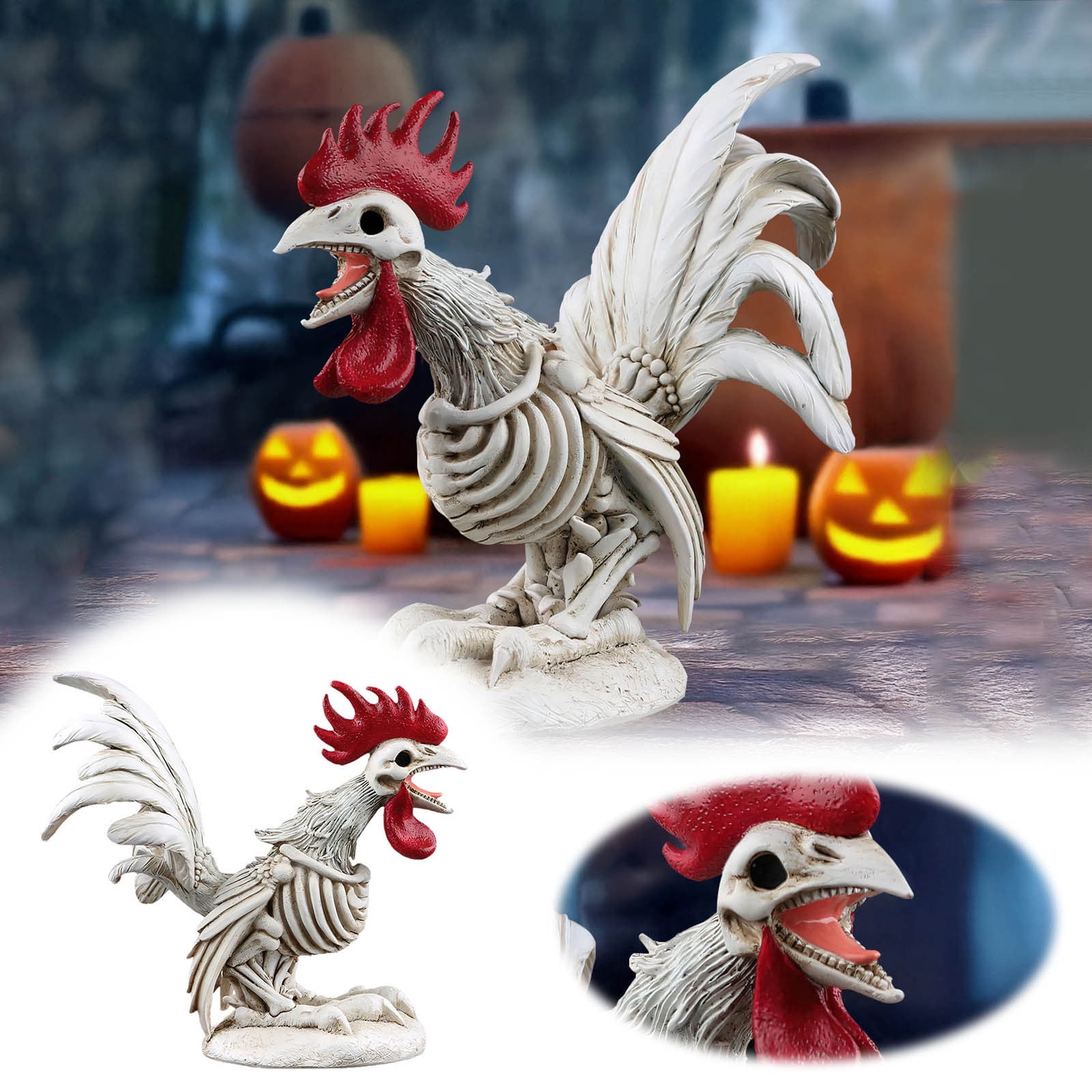 Skeleton Rooster Halloween Decorations 5.5 Inch Animal Skeleton Resin ...