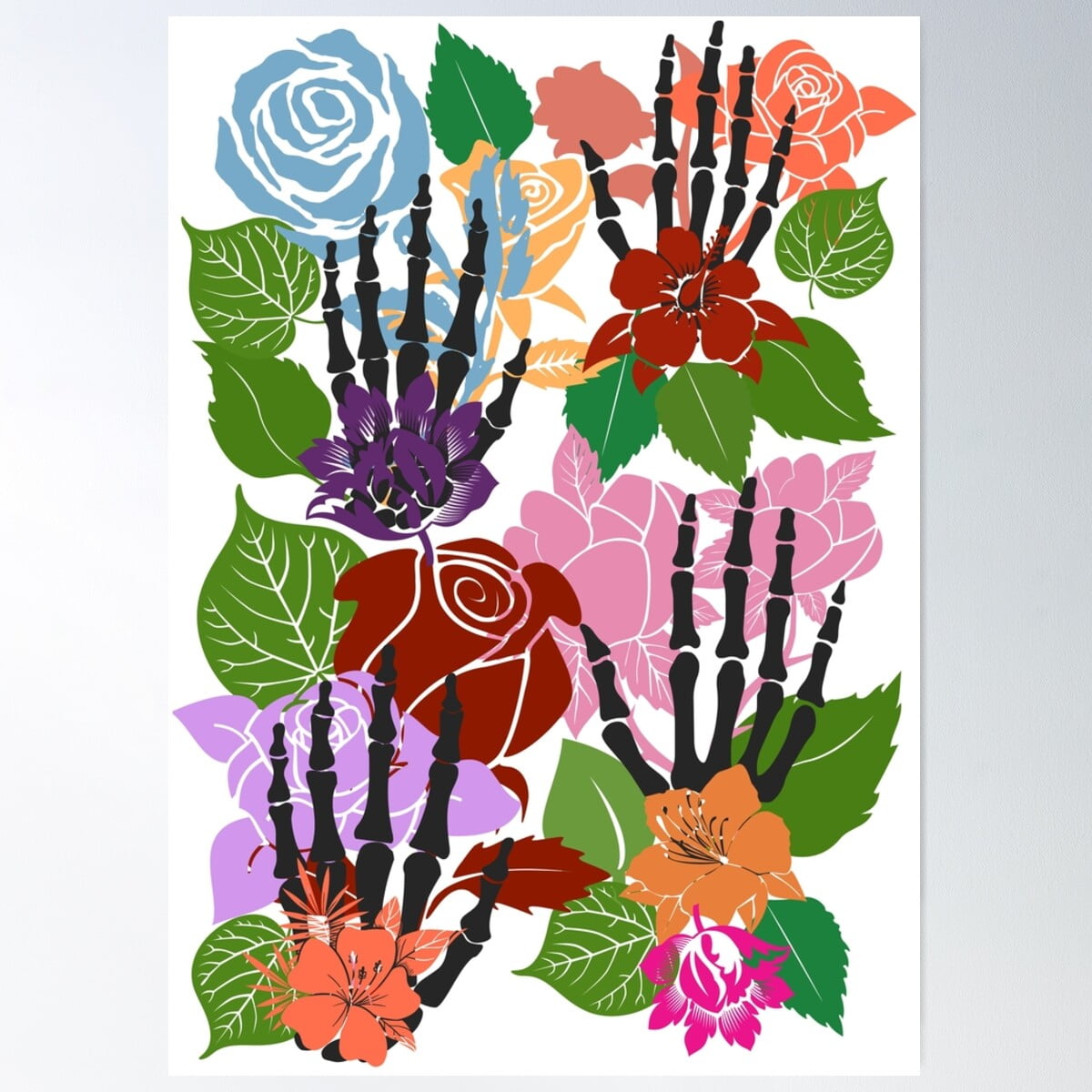 Skeleton Roses Poster Wall Art, Modern Wall Decor For Living Room ...