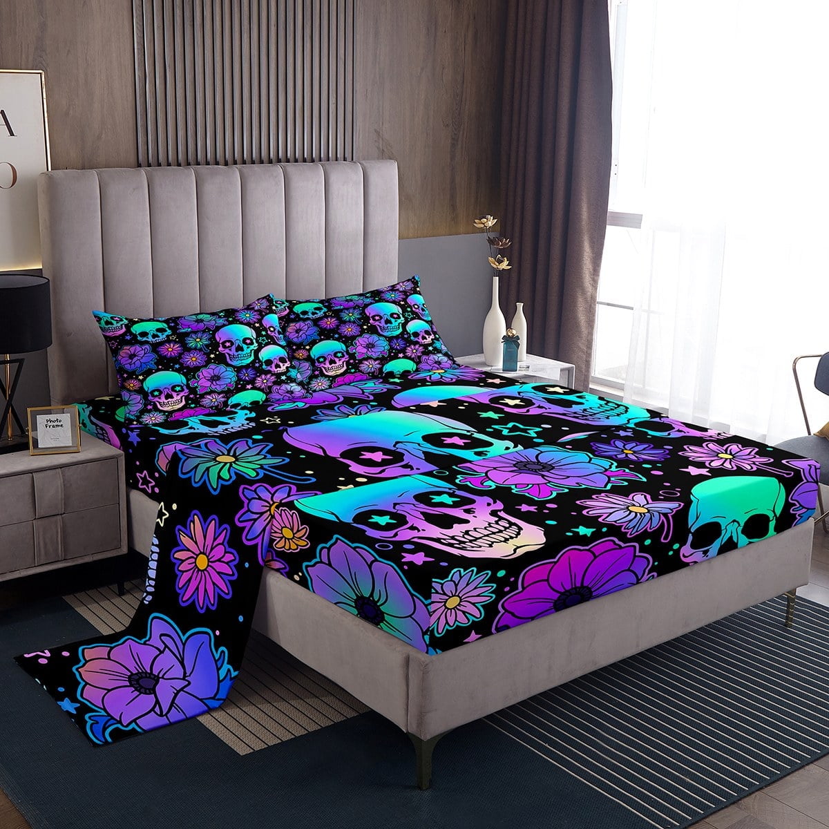 Skeleton Sheets Halloween Decor Bed Sheets Set Queen, Skull Bones Sheet ...