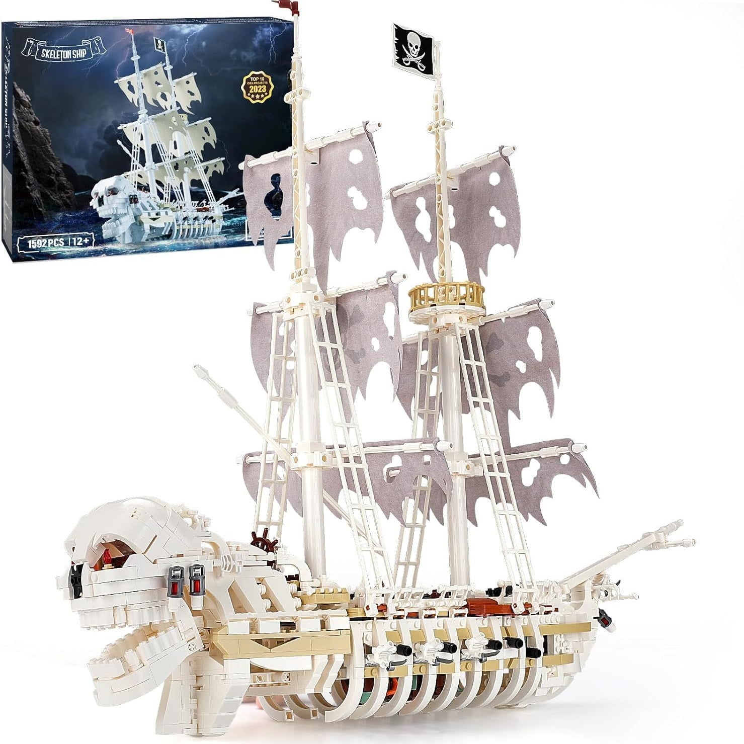 Skeleton Ship Building Block Set,1592pcs 3D Pirate Ship Model Kit with ...
