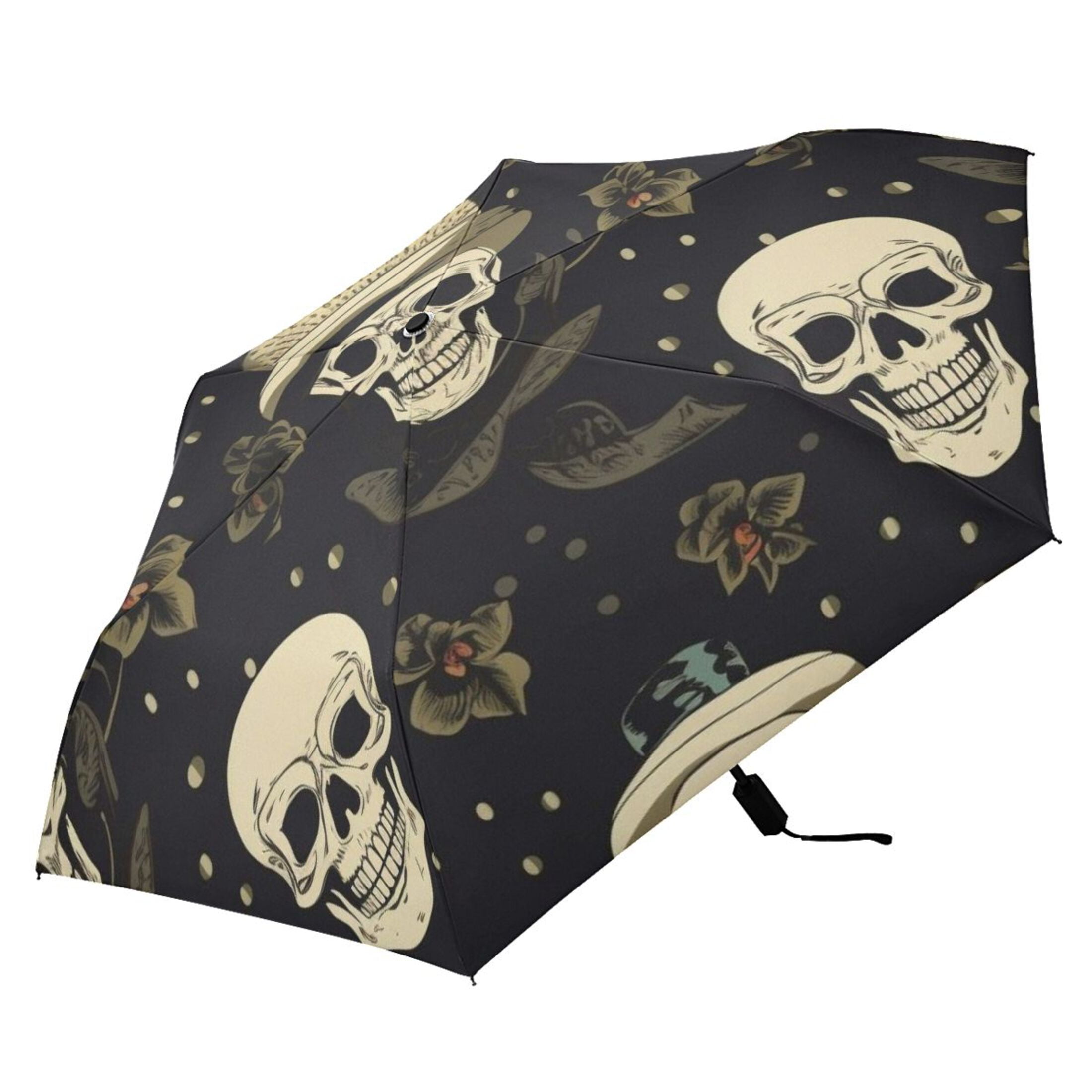 Skeleton Skull Compact Folding Umbrella for Rain Windproof Travel ...