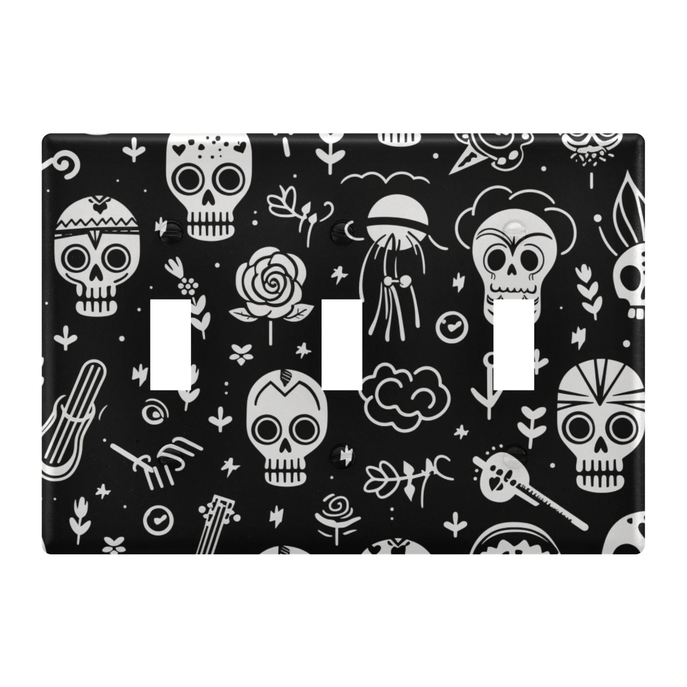 Skeleton Skull Guitar Rose Light Switch Plate Covers 3 Gang Wall Plate ...