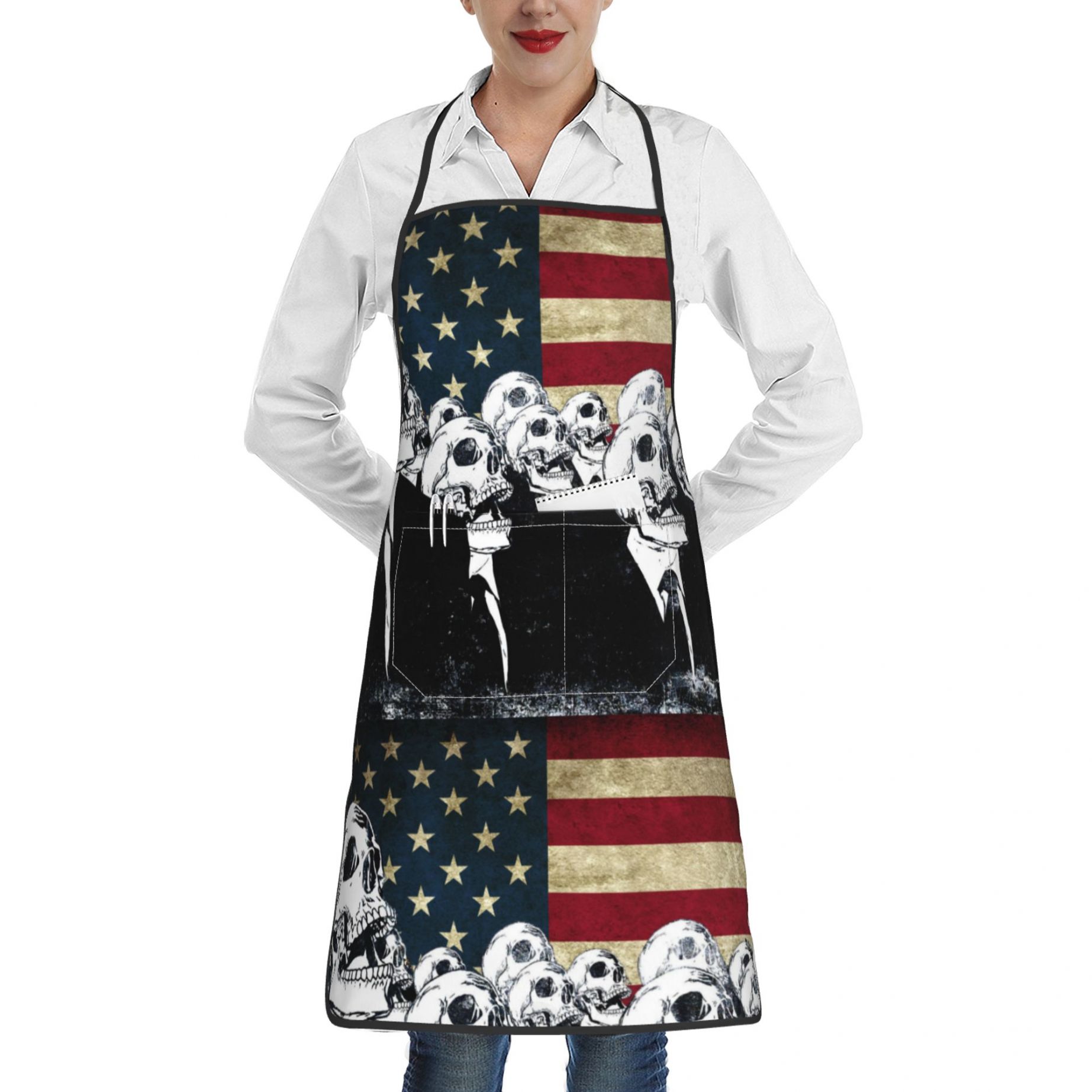 Skeleton Skull On Usa Flag Women'S And Men'S Kitchen Waterproof Apron ...