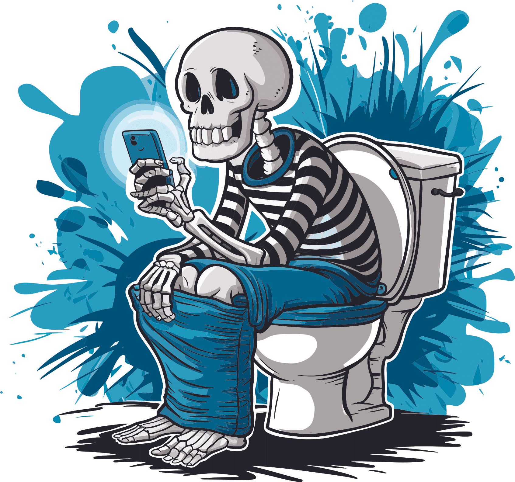 Skeleton Skull Pooping Scrolling Toilet Bathroom Comfort Room Wall Art ...