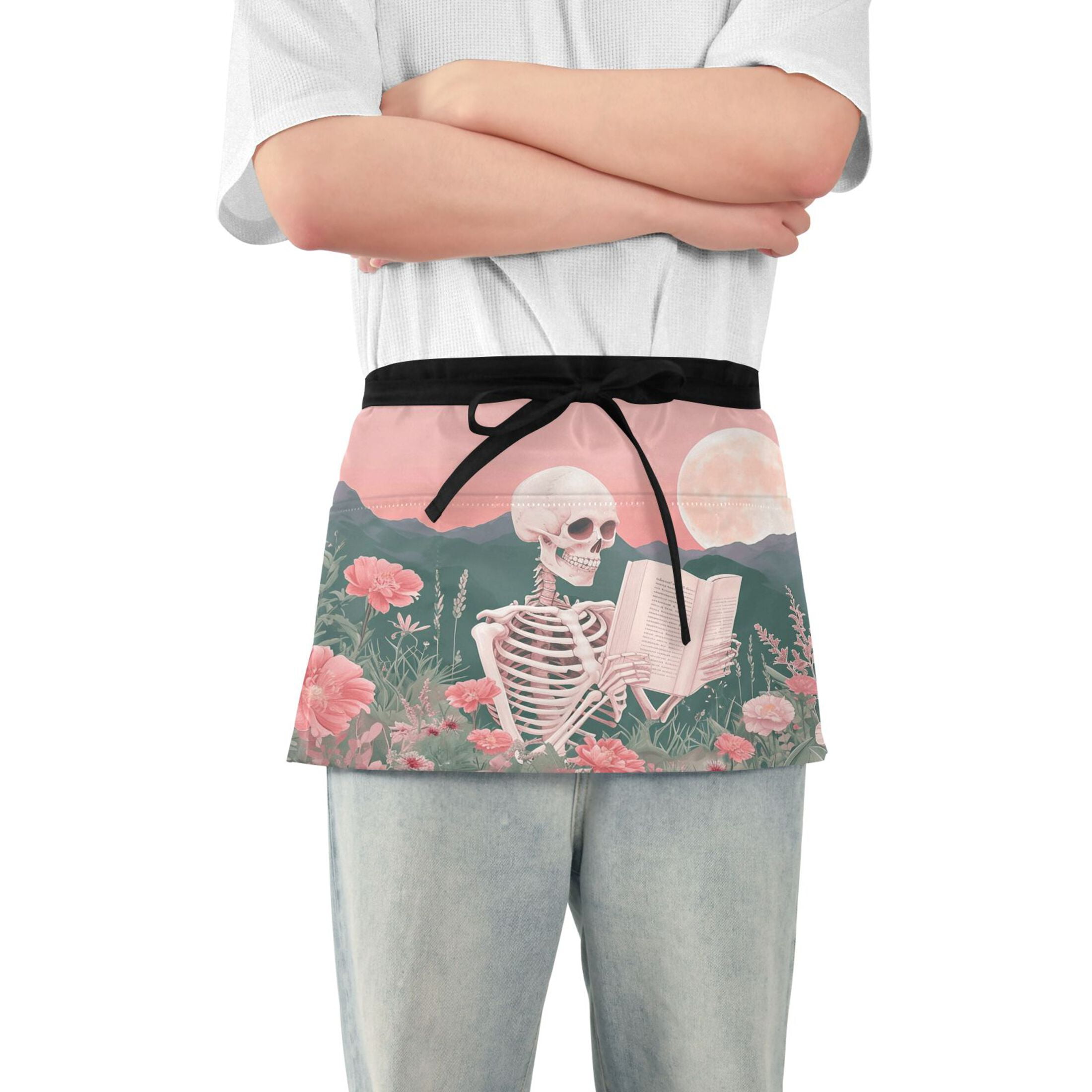 Skeleton Skull Read Book Server Apron with 3 Pockets Waterproof ...