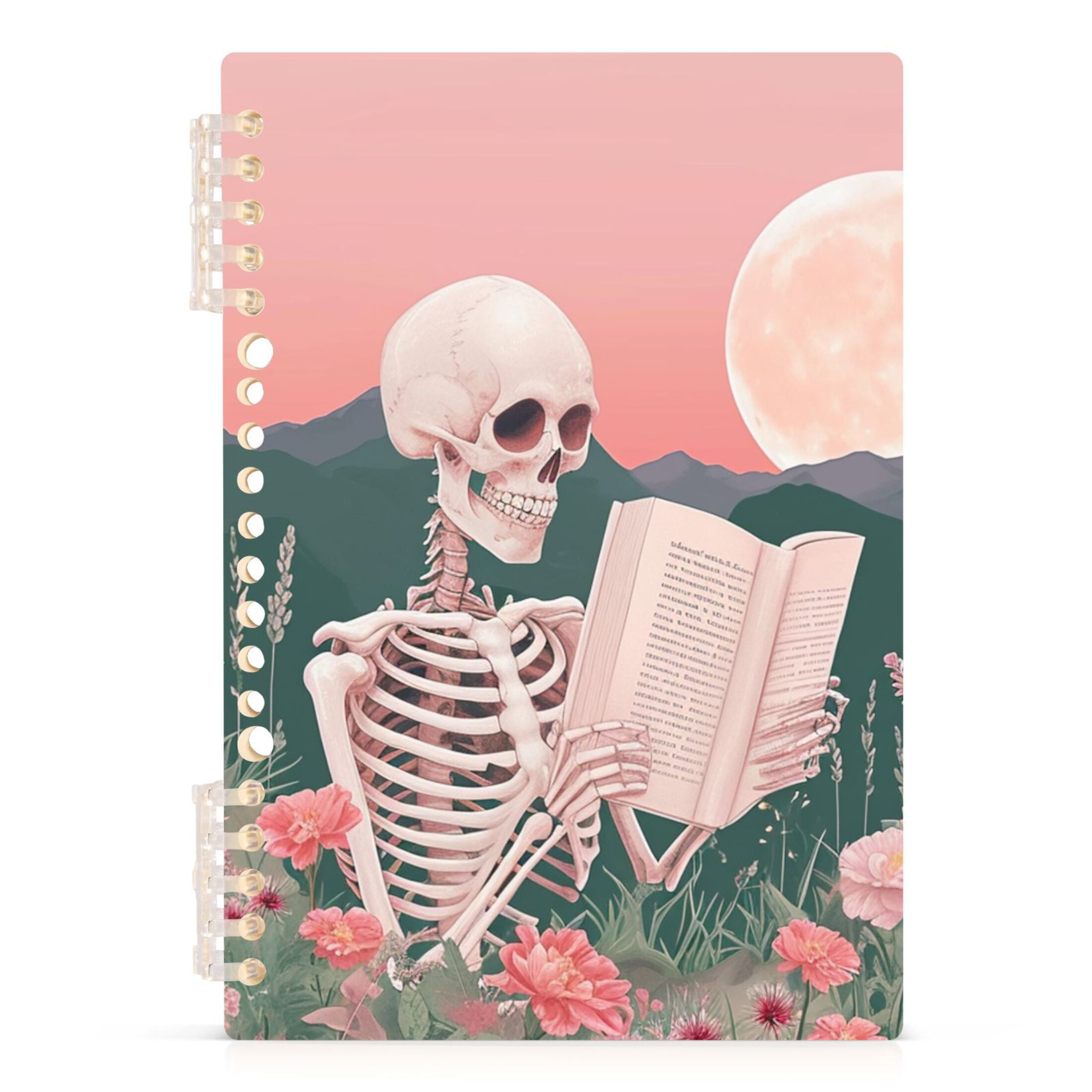 Skeleton Skull Read Book Spiral Notebooks 60 Sheets 120 Pages A5 Journal Notepad 8.3x5.7 Inch ...