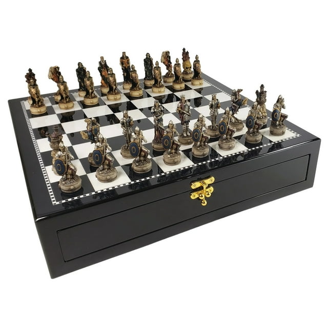 Skeleton Slayer Gothic Fantasy Skull Chess Set 17 Black White Storage ...