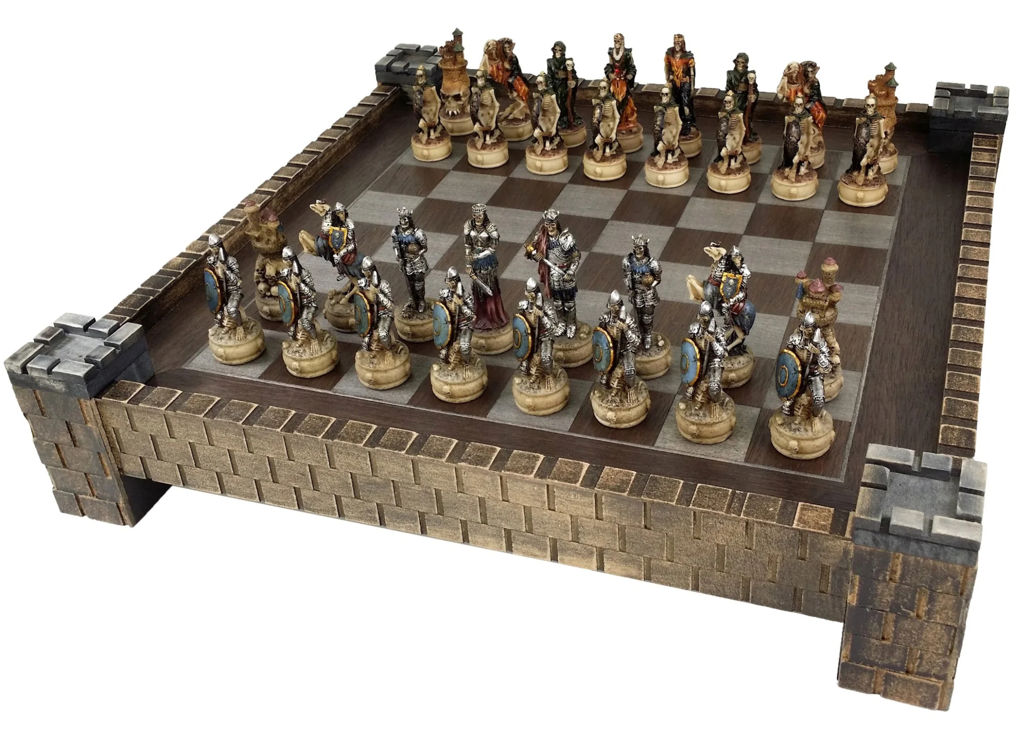 Medieval Skeleton Slayer Gothic Fantasy Skull Chess Set with Unique ...