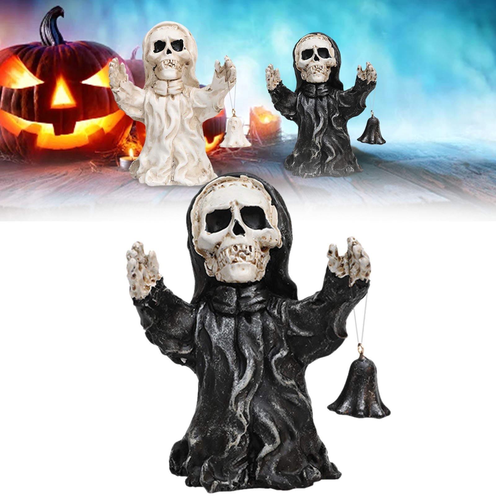Skeleton Statue Small Skeleton Small Statue Holding Bell | Cute Resin ...
